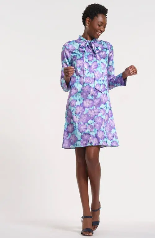 ISAAC MIZRAHI NEW YORK Tie Neck Floral Minidress
