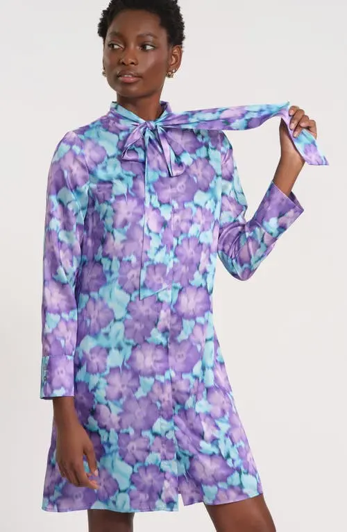 ISAAC MIZRAHI NEW YORK Tie Neck Floral Minidress