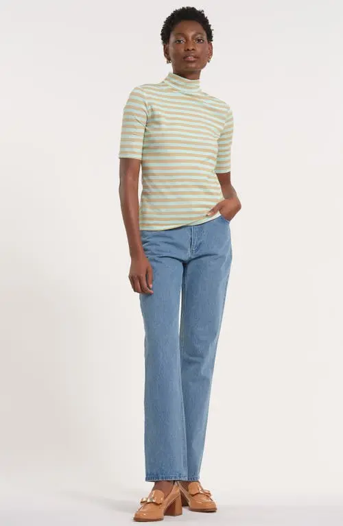 ISAAC MIZRAHI NEW YORK Print Mock Neck Top - Blue Tan