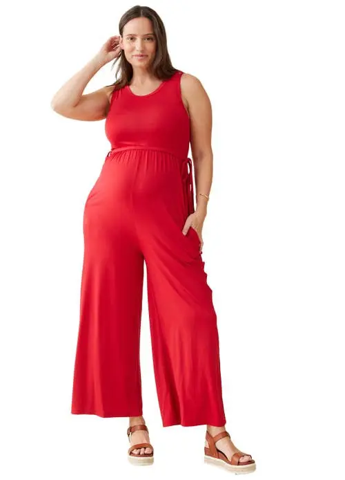 INGRID & ISABEL Sleeveless Wide Leg Knit Jumpsuit - Red
