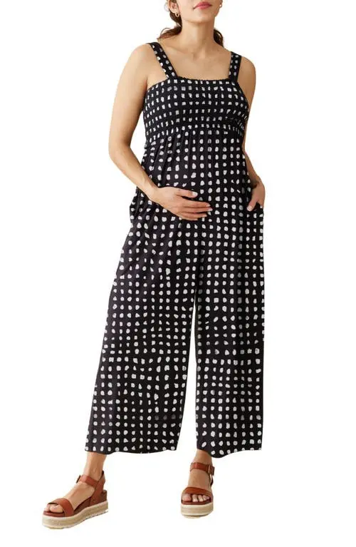 Ingrid & Isabel® Smocked Bodice Wide Leg Maternity Jumpsuit - Abstract Check