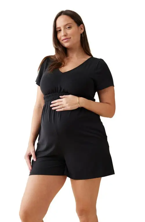 Ingrid & Isabel® Knit Maternity Romper With Smocked Waist And V-neck - Black