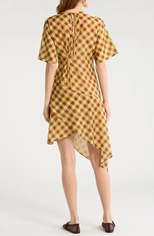 DAMSON MADDER Harmony Gingham Asymmetric Dress - Chocolate Multi