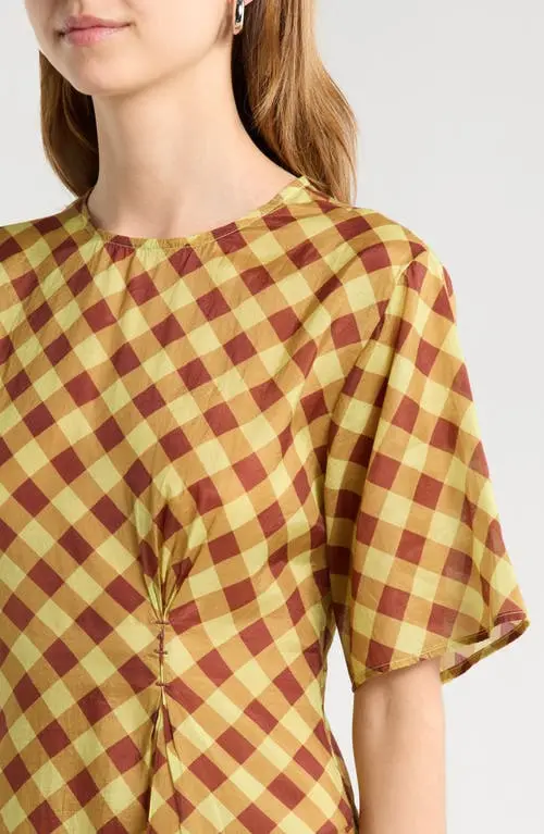 DAMSON MADDER Harmony Gingham Asymmetric Dress - Chocolate Multi