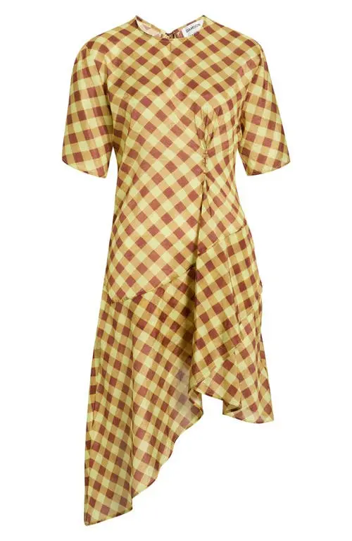 DAMSON MADDER Harmony Gingham Asymmetric Dress - Chocolate Multi