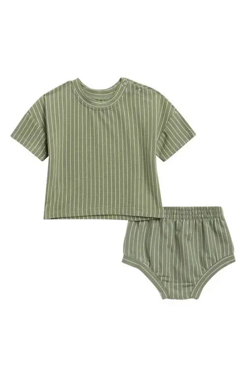 TINY TRIBE Stripe Rib Top & Bloomers Set - Green