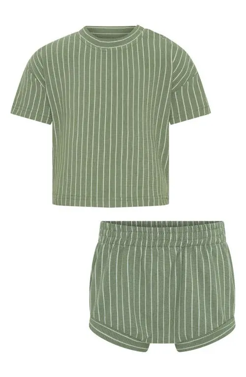 TINY TRIBE Stripe Rib Top & Bloomers Set - Green