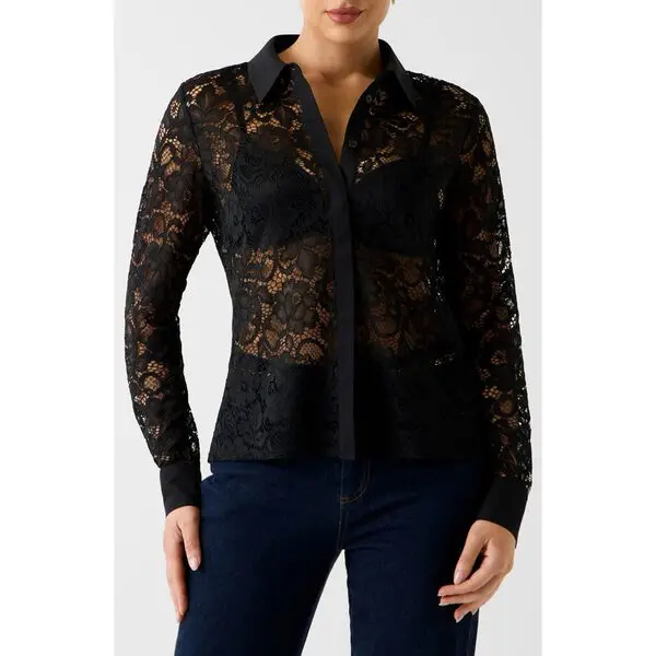 MARCIANO Faith Lace Button-up Shirt - Black