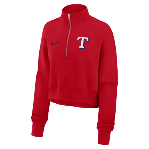 Nike Texas Rangers Phoenix Mlb Cropped 1/4-zip Crew - Red
