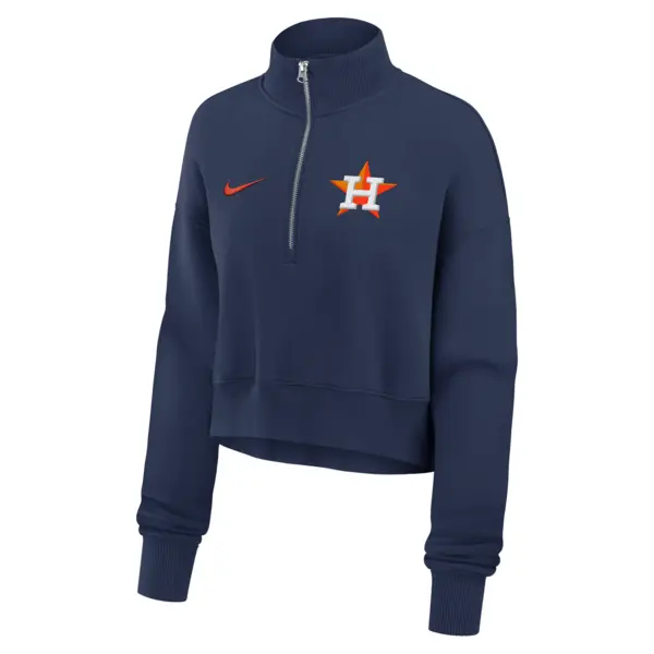 Nike Houston Astros Mlb Cropped 1/4-zip Crew - Blue