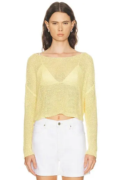 Enza Costa Linen Open Knit Bateau Sweater - Flan