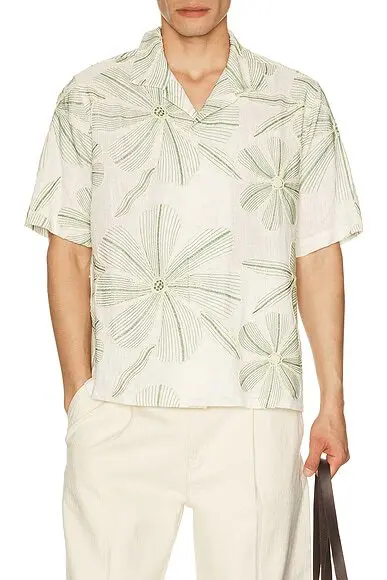 CORRIDOR Linen Applique Short Sleeve Shirt - Natural
