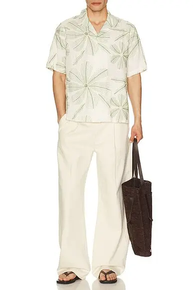 CORRIDOR Linen Applique Short Sleeve Shirt - Natural