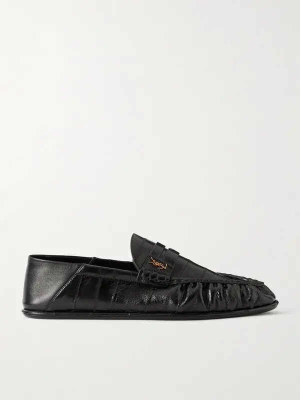 Saint Laurent Collapsible-heel Logo-embellished Eel Loafers - Black