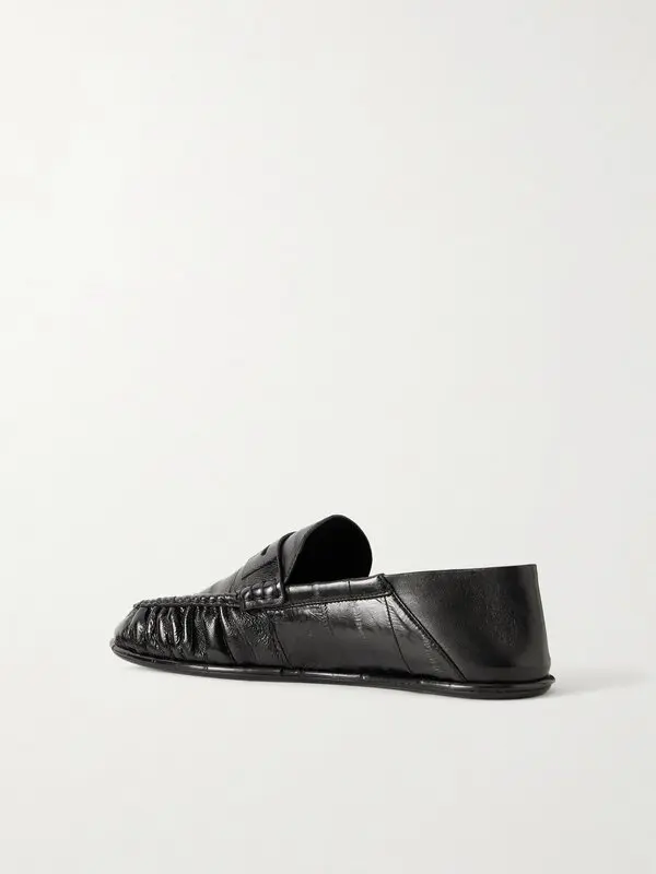 Saint Laurent Collapsible-heel Logo-embellished Eel Loafers - Black