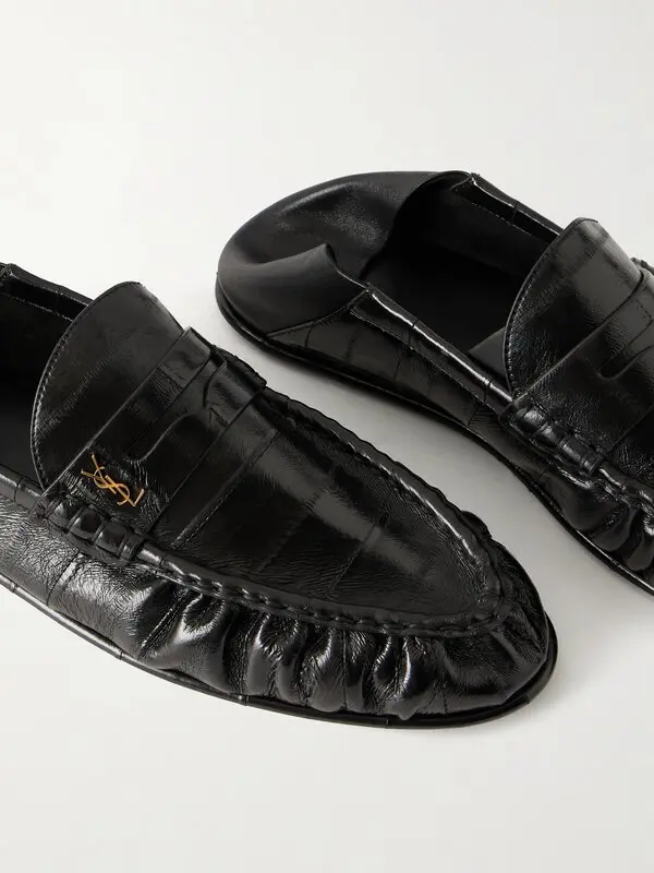 Saint Laurent Collapsible-Heel Logo-Embellished Eel Loafers - Black |  Editorialist