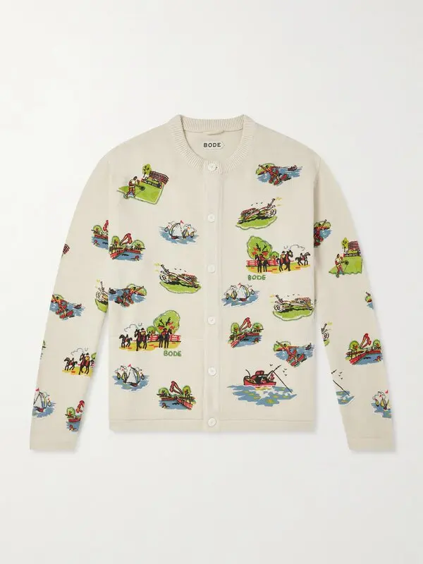 BODE Camp Bead-embellished Jacquard-knit Cardigan - Multi