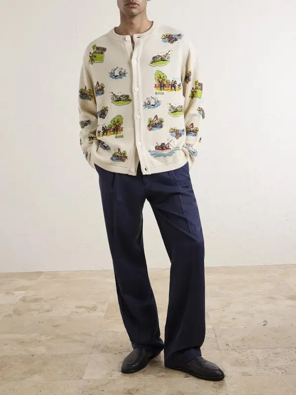 BODE Camp Bead-embellished Jacquard-knit Cardigan - Multi