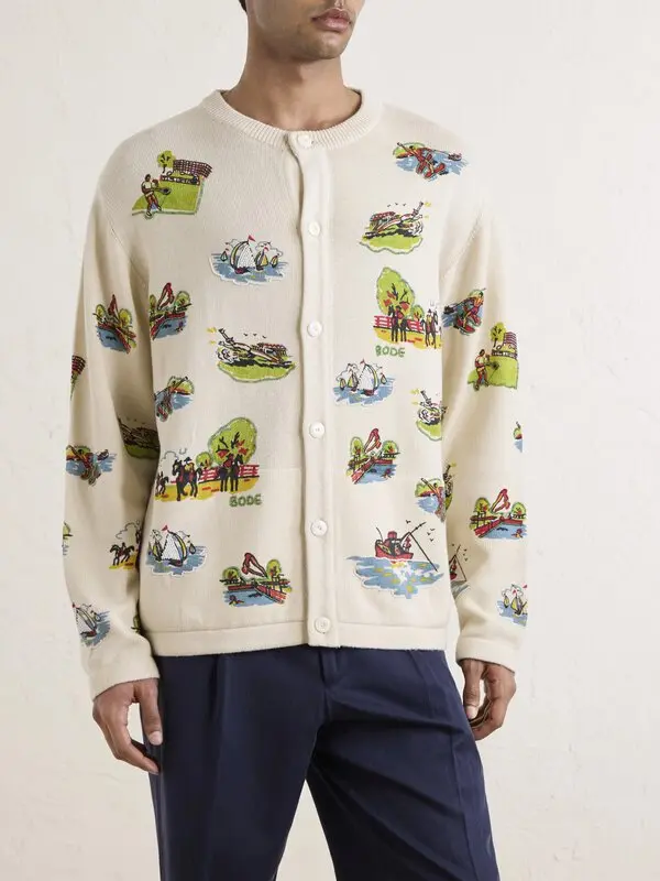BODE Camp Bead-embellished Jacquard-knit Cardigan - Multi