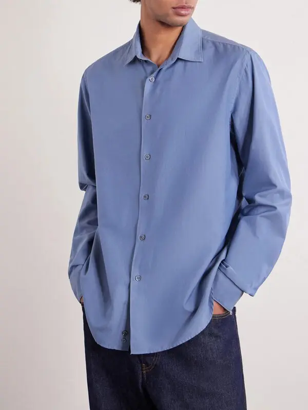 Canali Garment-dyed Cotton And Silk-blend Shirt - Blue