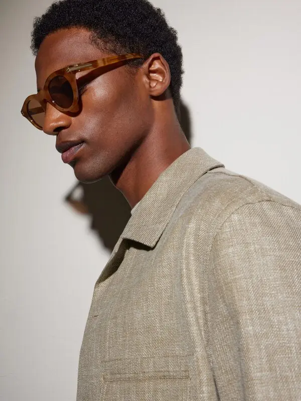 Zegna Round-frame Acetate Sunglasses - Brown