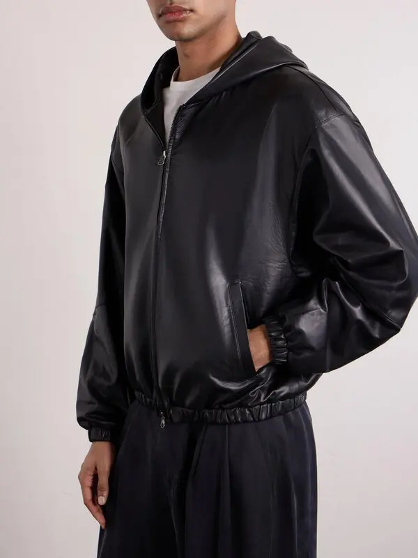AMOMENTO Leather Hooded Jacket