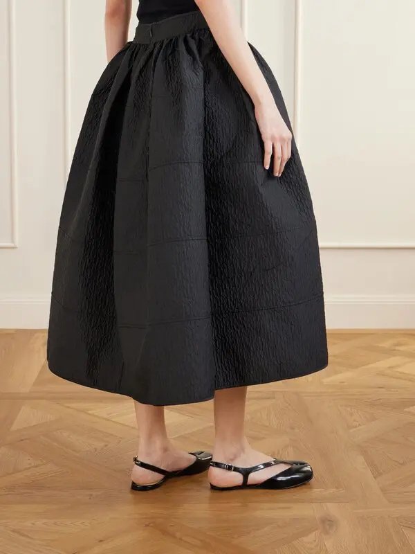 Cecilie Bahnsen Daphne Pleated Cloqué Midi Skirt - Black