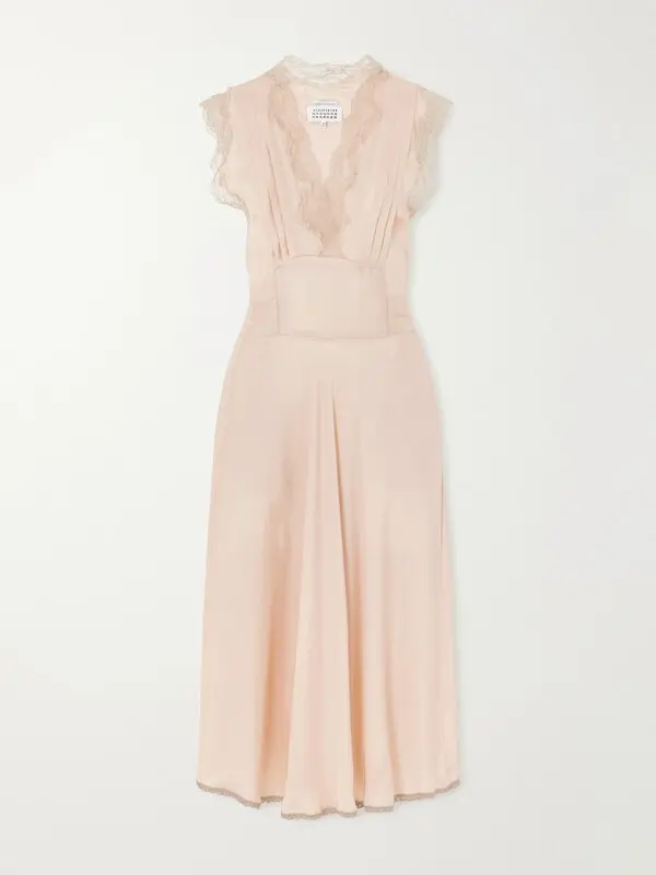MAISON MARGIELA Lace-trimmed Satin Midi Dress - Pink