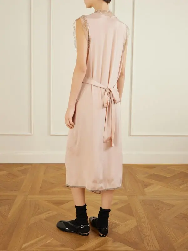 MAISON MARGIELA Lace-trimmed Satin Midi Dress - Pink