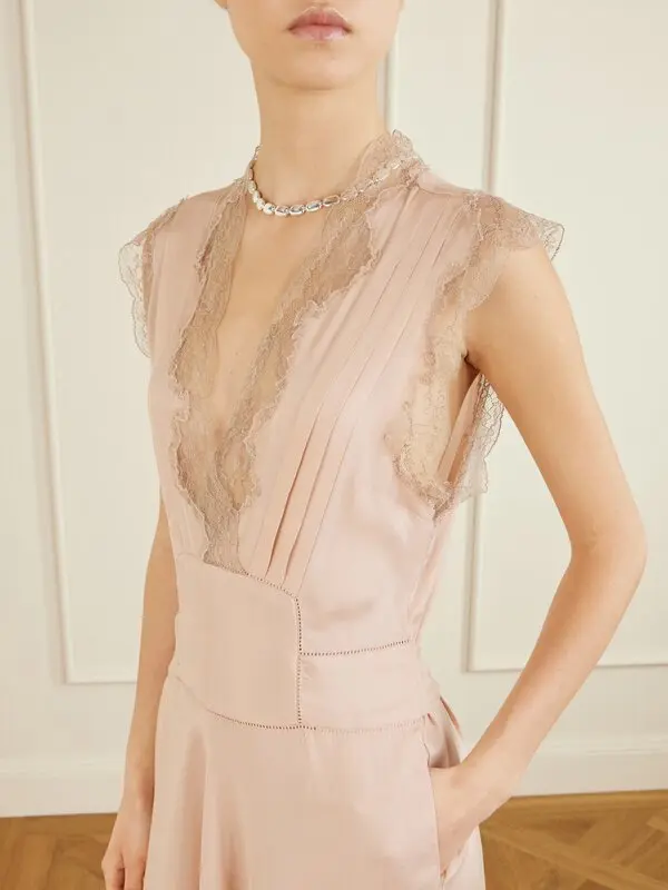 MAISON MARGIELA Lace-trimmed Satin Midi Dress - Pink
