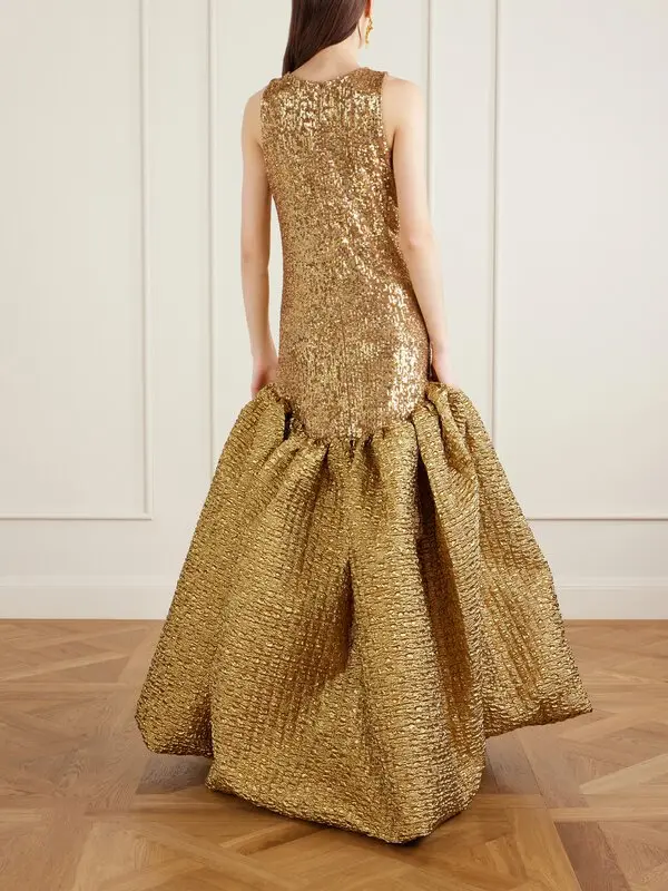 DIMA AYAD Sequined Cloqué Gown - Gold