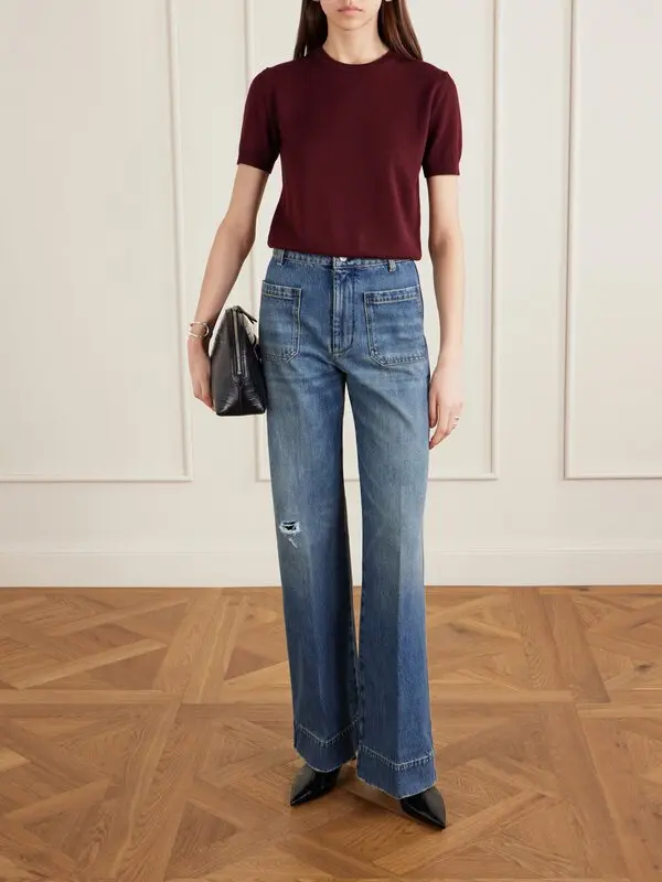 Victoria Beckham Alina Distressed High-rise Wide-leg Jeans - Blue