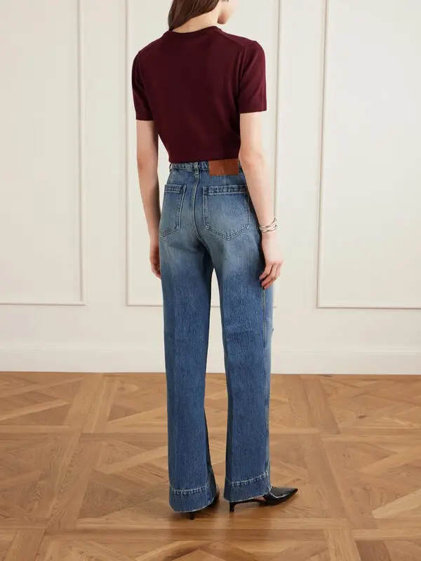 Victoria Beckham Alina Distressed High-rise Wide-leg Jeans - Blue