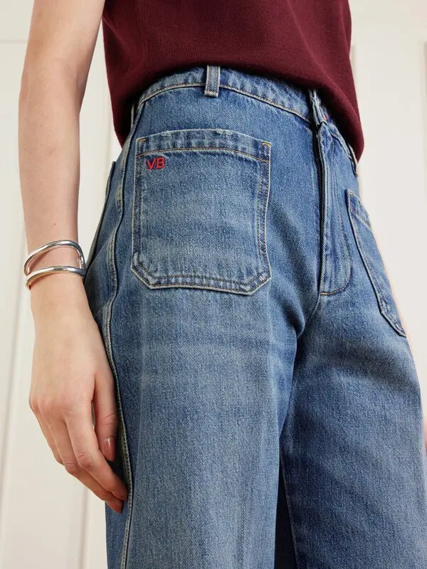 Victoria Beckham Alina Distressed High-rise Wide-leg Jeans - Blue