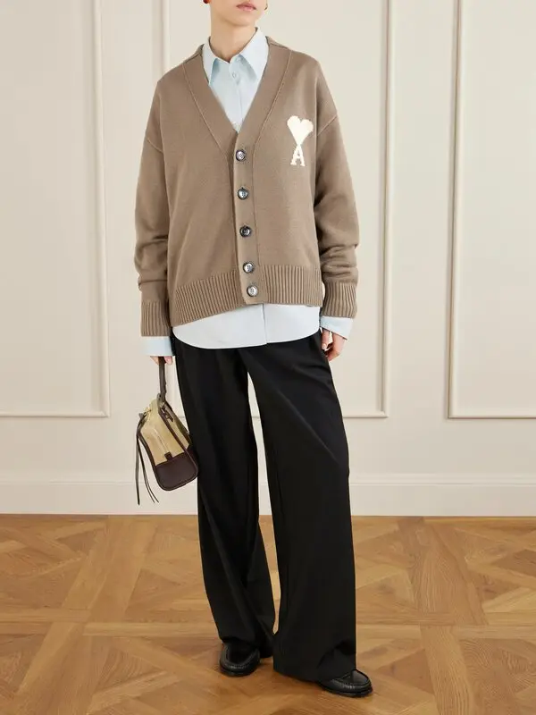 Ami Intarsia Wool And Cotton-blend Cardigan