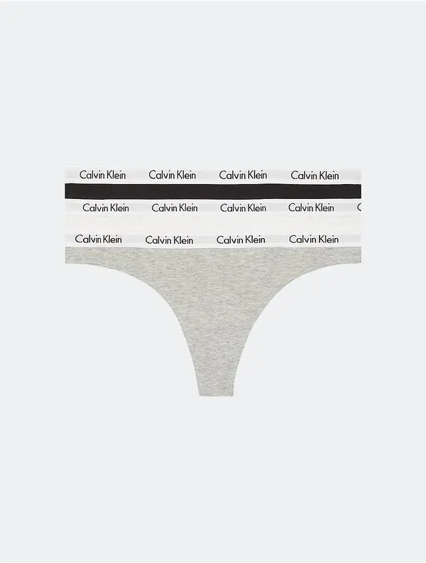 Calvin Klein Carousel Logo Cotton 3-pack Thong - Black / White / Grey Heather