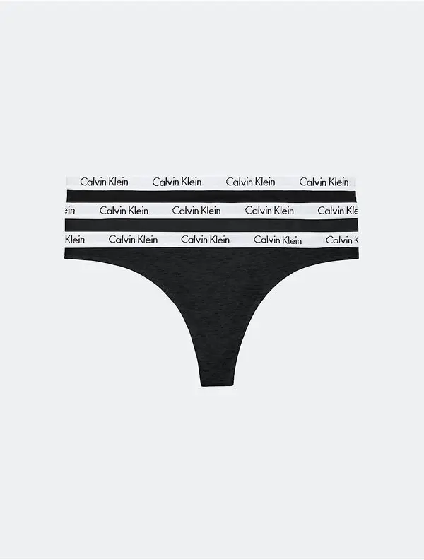 Calvin Klein Carousel Logo Cotton 3-pack Thong - Black/black/black