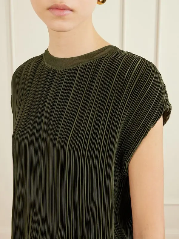JOSEPH Cedre Plissé Satin Blouse - Green