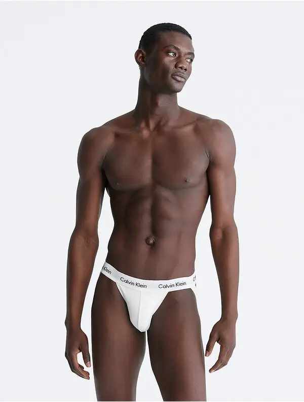 Calvin Klein Cotton Stretch Deconstructed Jock Strap Thong Hybrid - White