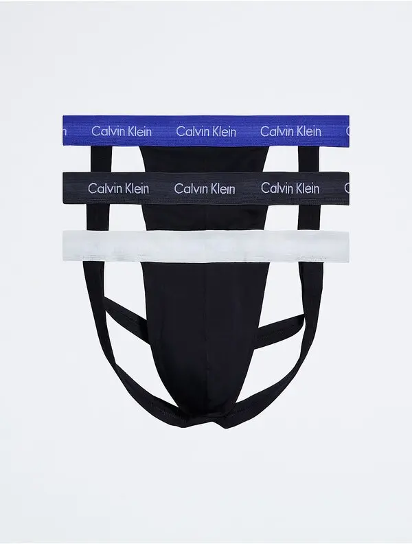 Calvin Klein Cotton Stretch 3-pack Jock Strap - Black/phantom Grey/spectrum Blue/vaporous Grey