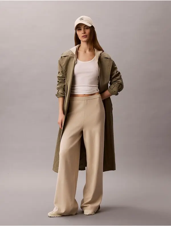 Calvin Klein Relaxed Knit Wide Leg Pants - Silvermoss
