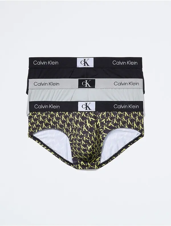 Calvin Klein 1996 3-pack Micro Hip Brief - Black/authentic Grey/warped Logo Print