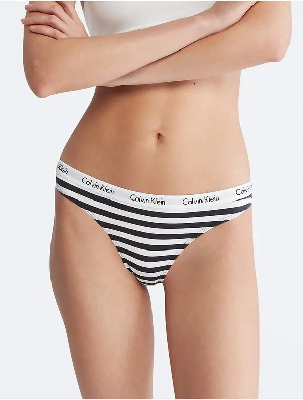 Calvin Klein Carousel Logo Cotton Thong - Rainer Blue Stripe