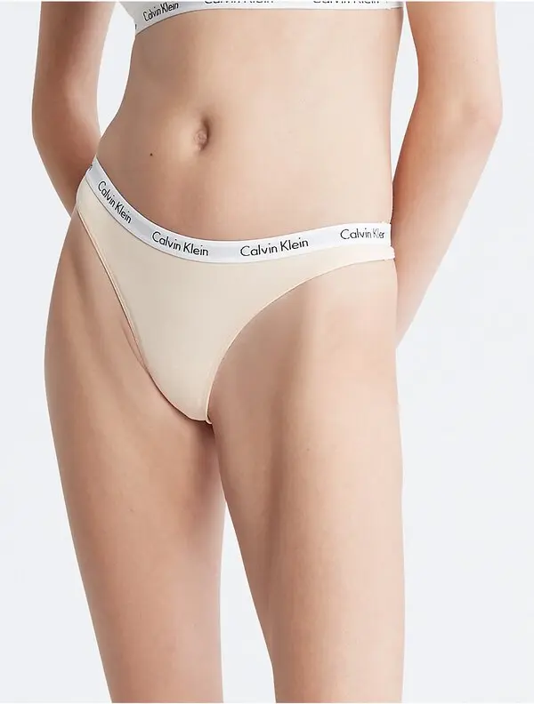 Calvin Klein Carousel Logo Cotton Thong - Tapioca