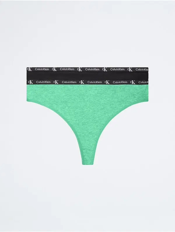 Calvin Klein 1996 2-pack Cotton Stretch Modern Thong - Island Green / Black
