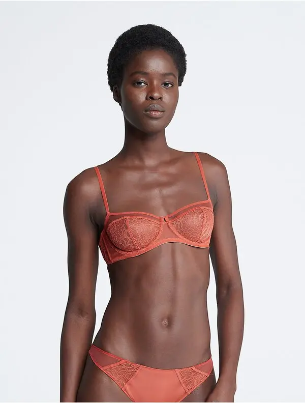 Calvin Klein Graphic Lace Unlined Balconette Bra - Cinnabar