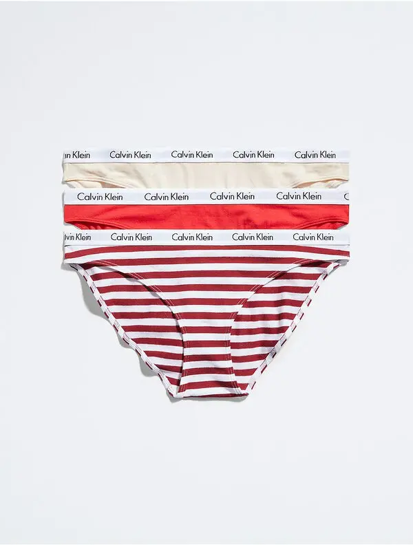Calvin Klein Carousel Logo Cotton 3-pack Bikini - Tapioca/ Red Carpet