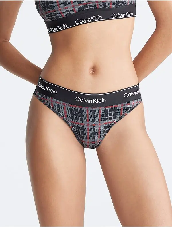 Calvin Klein Icon Cotton Modal Holiday Bikini - Charcoal Plaid