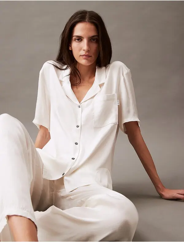 Calvin Klein Pure Sheen Button-down Sleep Shirt - White Onyx