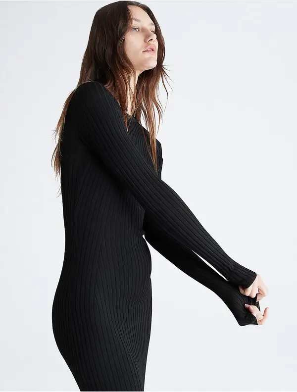 calvin klein ribbed sweater dress Calvin Klein Ribbed Midi Sweater Dress In Black - 60% Off